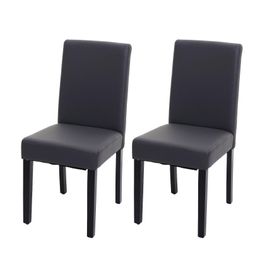 MCW 2er-Set Esszimmerstuhl Stuhl Küchenstuhl Littau ~ Kunstleder, grau matt, dunkle Beine
