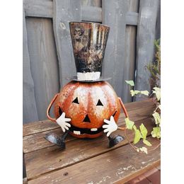Florissima Dekofigur Halloween lachender Kürbis Herbstdeko Windlicht Laterne Metall mit Hut
