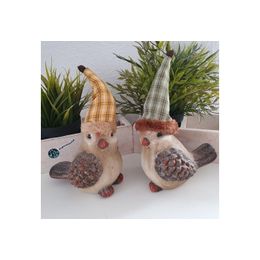 Aspinaworld Dekofigur Herbstdeko Figur Vögel mit Mütze aus Keramik 2er Set 17 cm