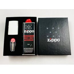 Zippo Feuerzeug Zippo Chrome Gebürstet Geschenkset Sturmfeuerzeug (4 teilig mit schöner Geschenkbox)