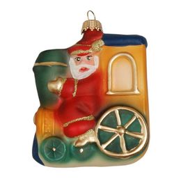 Krebs Glas Lauscha Christbaumschmuck Multicolor matt 9cm Weihnachtsmann auf einer Lokomotive