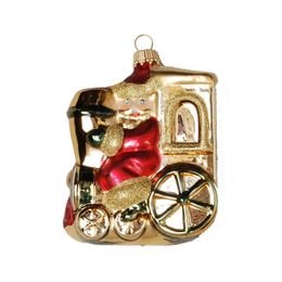 Krebs Glas Lauscha Christbaumschmuck Rot / Gold 9cm Weihnachtsmann auf der Lokomotive