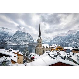 papermoon Fototapete "Dorf im Schnee" Tapeten Gr. B/L: 4,50 m x 2,80 m, Bahnen: 9 St., bunt Fototapeten