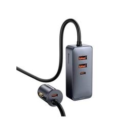 Baseus Car charger Share Together with extension cord 2x USB 2x USB-C 120W (grey)