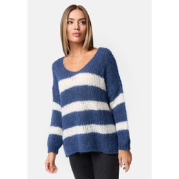 PM SELECTED Damen Warmer Strickpullover Pullover mit Candy Stripes in Einheitsgr&ouml;&szlig;e PM67