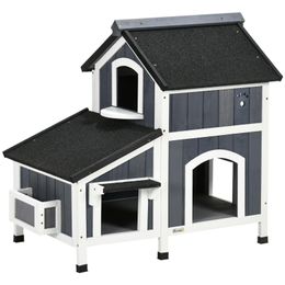 PawHut Katzenhaus mit Blumenkasten gelb 96L x 65B x 85,5H cm