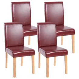 MCW 4er-Set Esszimmerstuhl Stuhl K&uuml;chenstuhl Littau ~ Kunstleder, rot-braun, helle Beine