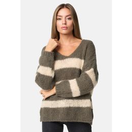 PM SELECTED Damen Warmer Strickpullover Pullover mit Candy Stripes in Einheitsgr&ouml;&szlig;e PM67