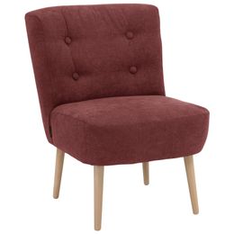 lovingHome® Sessel Fiola Velours rot Polstersessel Stuhl Relaxsessel Füße Buche natur mittlere Sitzhärte