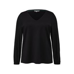 TRIANGLE Große Größen: Jerseyshirt mit V-Ausschnitt und plissierten Ärmeln, schwarz, Gr.48