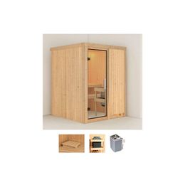 Karibu Sauna Norma, BxTxH: 151 x 151 x 198 cm, 68 mm, (Set) 9 KW-Ofen mit integrierter Steuerung, beige