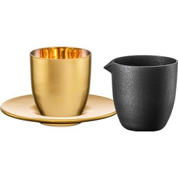 Eisch Espressoglas COSMO COLLECT Affogato-Set, Made in Germany, Kristallglas, mit Untertasse und Kännchen, Handarbeit mit 24karätigem Gold veredelt, goldfarben|schwarz