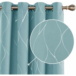 Deconovo - Gardinen Blickdicht Vorhang mit Ösen, 2er Set,132x183 cm, Himmelblau - Himmelblau