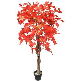 Decovego - Ahorn Ahornbaum Kunstpflanze Kunstbaum Künstliche Pflanze mit Echtholz Rote Blätter 150cm
