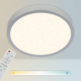Briloner - Leuchten –Deckenlampe Sternenhimmel, Deckenleuchte Dimmbar, Farbtemperatur einstellbar, Aufbaulampe, Fernbedienung, Silberfarbig, Ø380x50