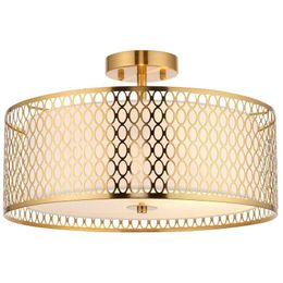 Cordero Dekorative bündige Deckenlampe, Platte mit Goldeffekt, weißer Stoff, Milchglas - Endon