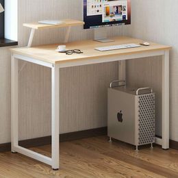 Home Computertisch 100 cm Schreibtisch Arbeitstisch mit Speicherplatine Bürotisch für pc und Laptop aus Holz und Metall - Weiß Ahorn - Soges