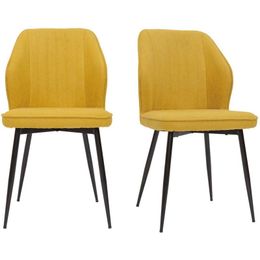 Miliboo Design-Stühle aus senfgelbem Stoff mit Samteffekt mit Beinen aus schwarzem Metall (2er-Set) fanette - Gelb