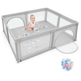 Baby Laufstall mit 50 Spielbaellen, 206x186cm, Krabbelgitter für Kleinkinder & Saeulinge, stabiler Laufgitterzelt mit atmungsaktivem Netz, Reisebett