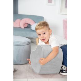 Roba Kinderhocker in Herzform „Lil Sofa“, bequemer Hocker mit grauem Samtstoff bezogen, Pouf