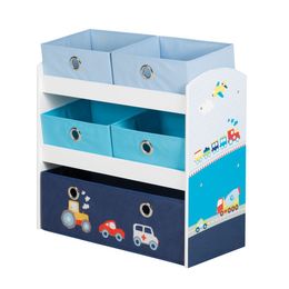 Roba Spielregal Rennfahrer, Spielzeug- & Aufbewahrungs-Regal, inkl. 5 Stoffboxen, Auto blau