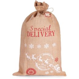 BRUBAKER Aufbewahrungstasche Weihnachtssack Special Delivery Weihnachtsmann mit Schlitten (Jutesack