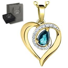 Limana Herzkette Edelstein London blau Topas Silber 925 Gold Damenkette Herz-Anhänger (inkl. Herz Geschenkdose und Tasche)