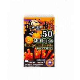 Horror-Shop Hängedekoration Orange Halloween Lichterkette mit 50 LEDs 5m