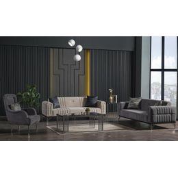 JVmoebel Wohnzimmer-Set Sofagarnitur 3+3+1 Sitzer Textil Modern Komplett Sessel Sofa 3 Sitzer