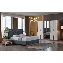 JVmoebel Schlafzimmer-Set Schlafzimmer Set Bett + 2x Nachttische + Kleiderschrank Design Möbel