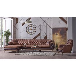 JVmoebel Wohnzimmer-Set Ecksofa L-Form Sessel Braun Komplett Wohnzimmer Set 2tlg. Luxus Braun