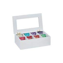 Relaxdays Teebox Weiße Teebox mit 8 Fächern