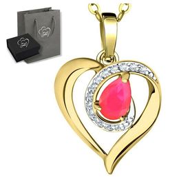 Limana Herzkette echter äthiopischer Opal pink Silber 925 Gold Kette mit Herz-Anhänger (inkl. Herz Geschenkdose und Tasche)