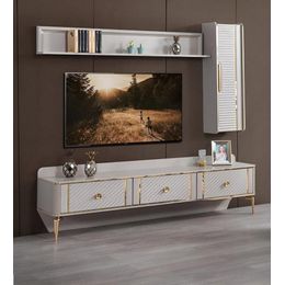JVmoebel Wohnwand Design Wohnzimmer Wandschrank Regal Holz TV Ständer Modern