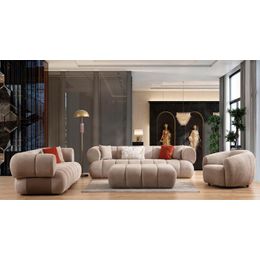 JVmoebel Wohnzimmer-Set Sofagarnitur 4+3+1 Hocker Wohnzimmer Luxus Sofa Modern Stoff Neu