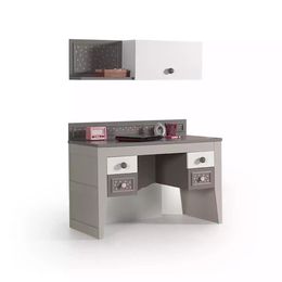 JVmoebel Schreibtisch Garnitur Schreibtisch Schultisch Set Holz Regal Grau Kinderzimmer (2-St.