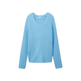 Tom Tailor Damen V-Ausschnitt Strickpullover, blau, Uni, Gr. M