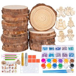 Homewit Weihnachtsbaumdecke Holzscheiben Set 30 Stück Runde Unbehandeltes Naturholz mit DIY Geräte