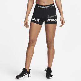 Nike Pro Dri-FIT Grafik-Trainingsshorts mit mittelhohem Bund für Damen (ca. 7,5 cm) - Schwarz