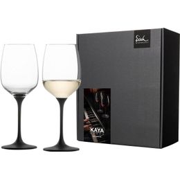 Eisch Weißweinglas KAYA BLACK, Kristallglas, in Handarbeit, Schiefer- Glasur veredelt, 420 ml, 2tlg,Made in Germany, schwarz|weiß