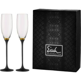 Eisch Sektglas Champagner Exklusiv, Kristallglas, Echtgoldauflage, Teilveredelung in Steinoptik, 180 ml, 2-teilig, goldfarben|schwarz