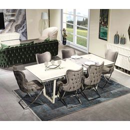 JVmoebel Esszimmer-Set Luxus Esszimmer Set Esstisch Stühle modern Möbel Design Tisch, (7-St., Esstisch/6х Stühle), Made in Euopa, grau