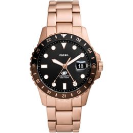 Quarzuhr Fossil "Fossil BLUE GMT, FS6027" Armbanduhren goldfarben (roségoldfarben) Herren Quarzuhren