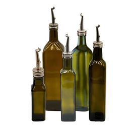 mikken Ölspender 2er Set Ölflaschen 100-1000 ml Glasflasche braun/grün mit Ausgießer
