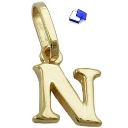 unbespielt Buchstabenanhänger Schmuck Kettenanhänger Anhänger Buchstabe N glänzend aus 375 Gold 9 Karat 8 x 6 mm