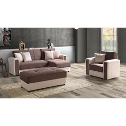 JVmoebel Ecksofa Ecksofa L-Form Sessel Hocker Textil Komplett Polster Premium