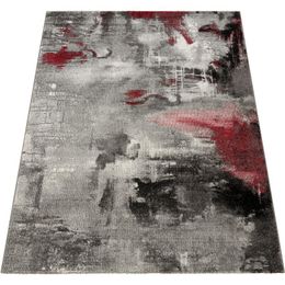 Teppich Modern Designer Teppich Leinwand Optik Meliert Schattiert Grau Rot Creme 80x150 cm - Paco Home