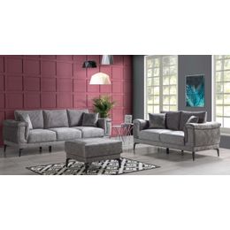 JVmoebel Wohnzimmer-Set Sofagarnitur 3+2 Hocker Sitzer Textil Modern Komplett Sessel Sofa