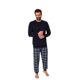 RELAX by Normann Pyjama Herren Schlafanzug mit Bündchen mit karierter Jersey Hose