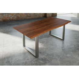 Esstisch Baumkante massiv Akazie nougat 200 x 100 silber Lauren